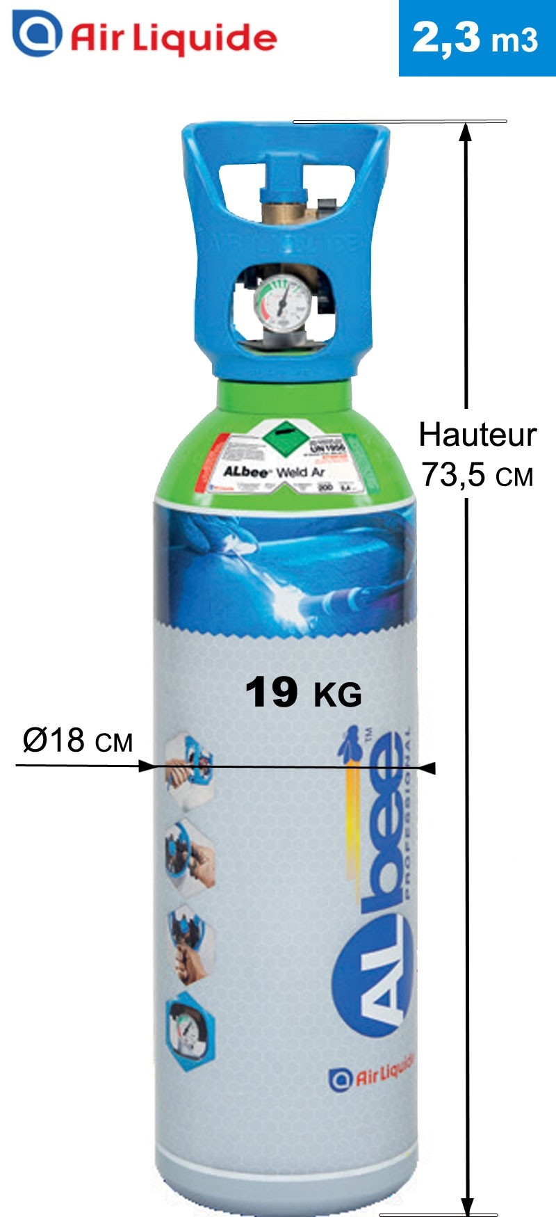 Bouteille ARGON - ALBEE WELD AR - 2,3 m3 AIR LIQUIDE